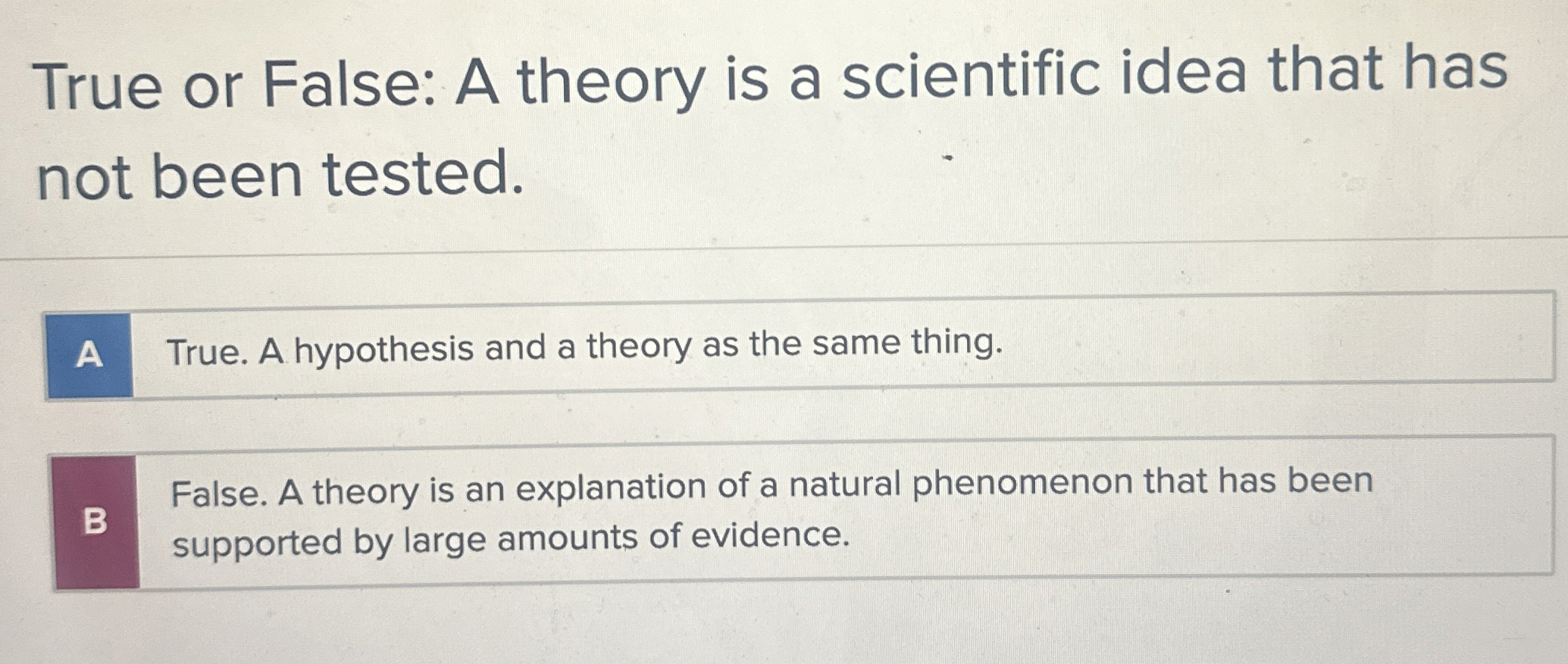 Solved True or False: A theory is a scientific idea that has | Chegg.com