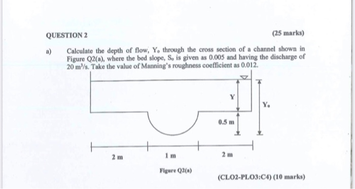 Solved QUESTION 2 (25 marks) Calculate the depth of flow, Yo | Chegg.com