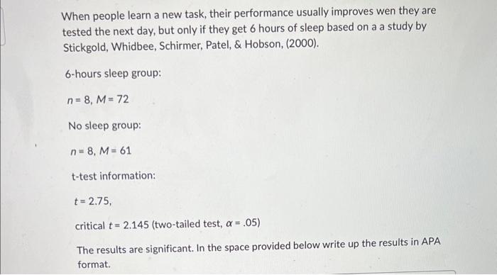 Solved When people learn a new task, their performance | Chegg.com