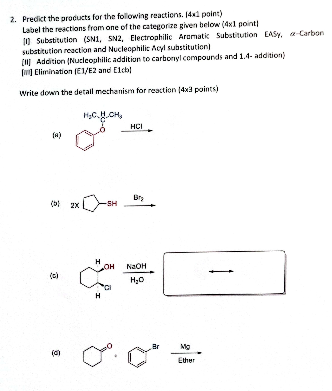 Solved Predict the products for the following reactions. | Chegg.com