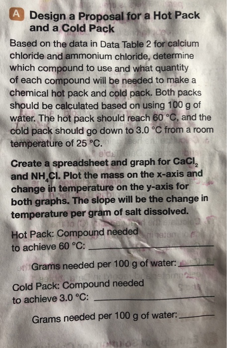 A Design a Proposal for a Hot Pack and a Cold Pack | Chegg.com