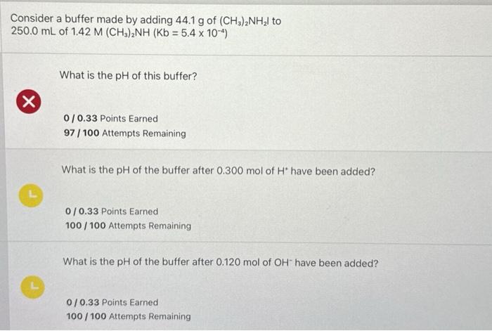 Solved Consider a buffer made by adding 44.1 g of (CH3)2NH2∣ | Chegg.com