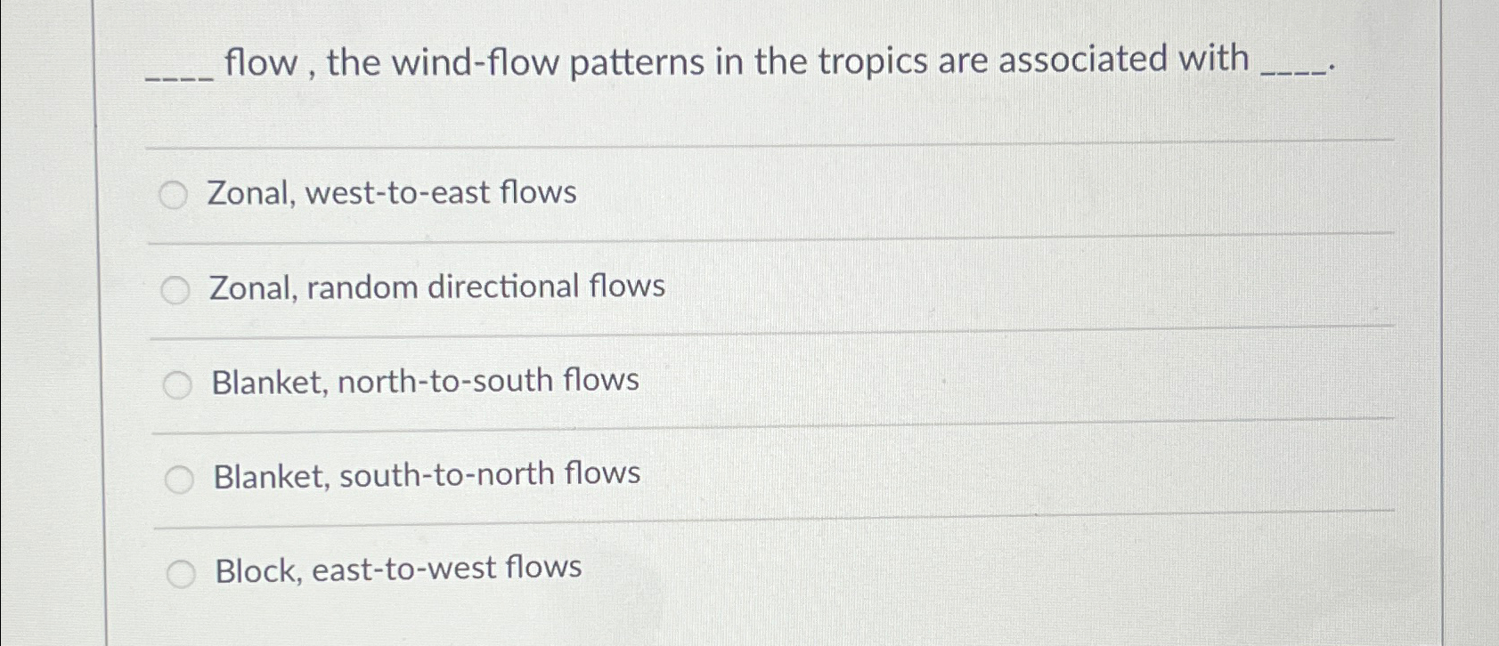 Solved q, ﻿flow, the wind-flow patterns in the tropics are | Chegg.com
