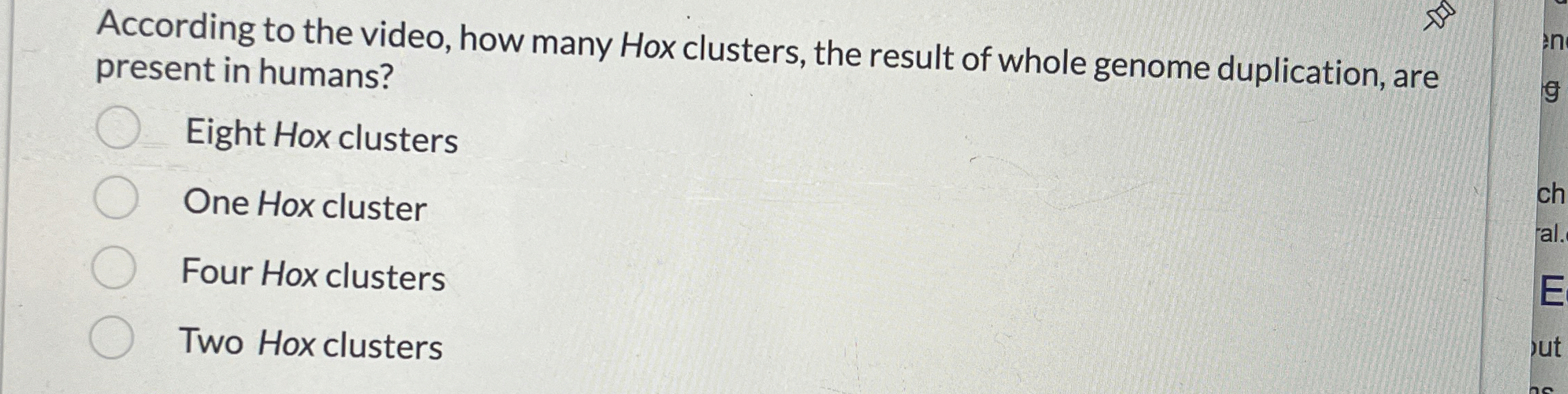 Solved According to the video, how many Hox clusters, the | Chegg.com