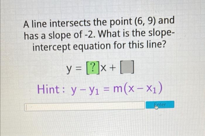Solved A line intersects the point (6,9) and has a slope of | Chegg.com