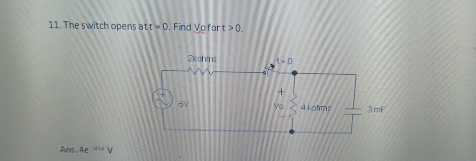 Solved The switch opens at t=0. ﻿Find Vo for t>0. | Chegg.com