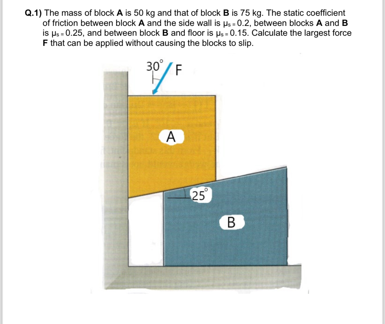 Solved Q.1) ﻿The mass of block A ﻿is 50 ﻿kg and that of | Chegg.com
