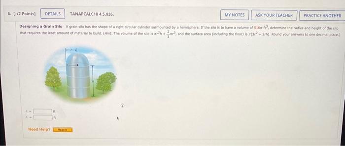 Solved Designing a Grain silo A grain silo has the shape of | Chegg.com