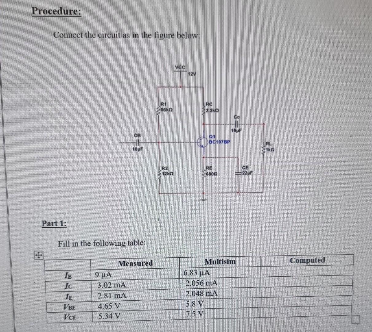 Solved Connect the circuit as in the figure below: art 1: | Chegg.com