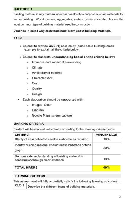 Solved QUESTION 1 Building material is any material used for | Chegg.com