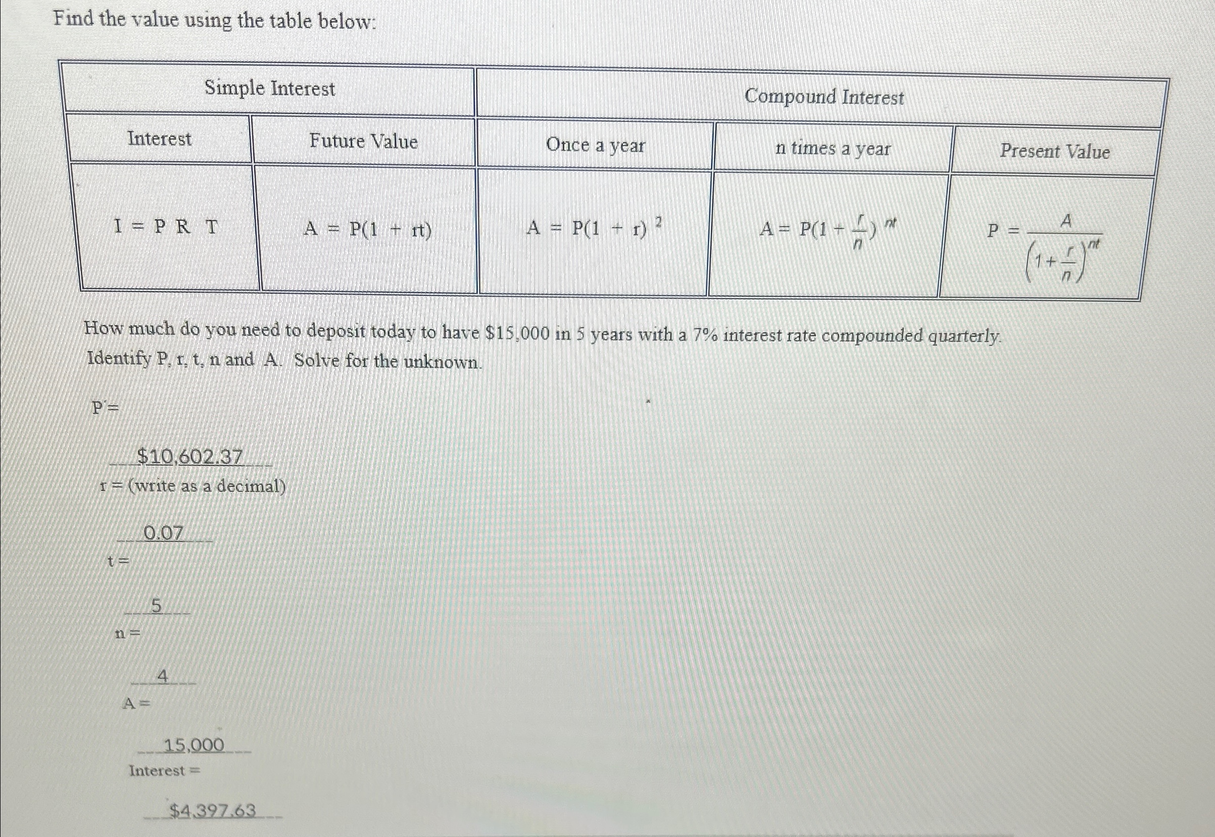 Solved Find the value using the table below:\table[[Simple | Chegg.com