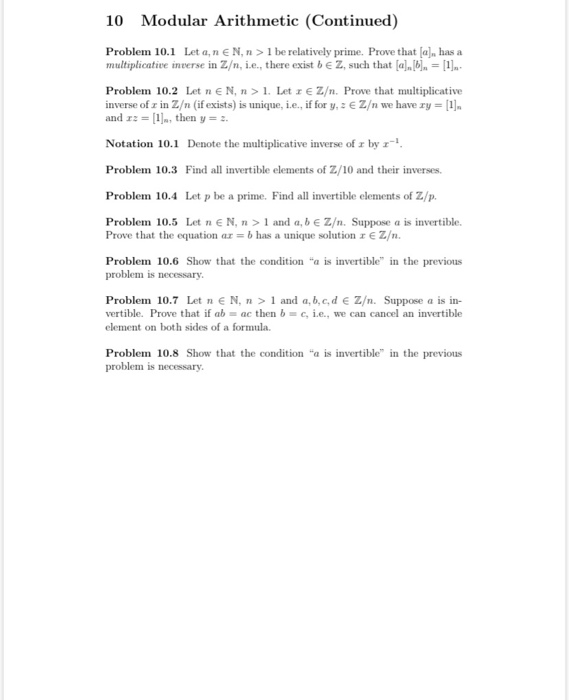 Solved 10 Modular Arithmetic (Continued) Problem 10.1 Let an | Chegg.com