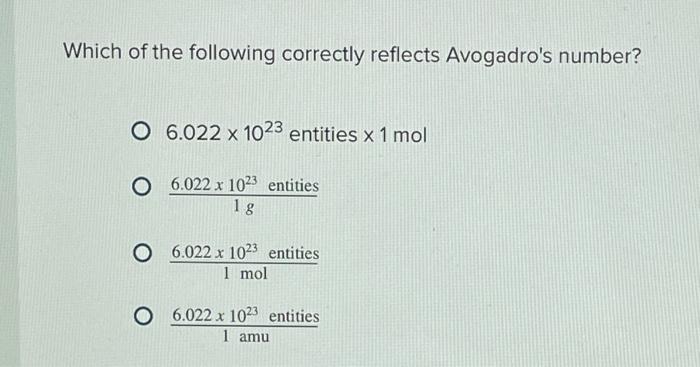 Solved Which of the following correctly reflects Avogadro's | Chegg.com