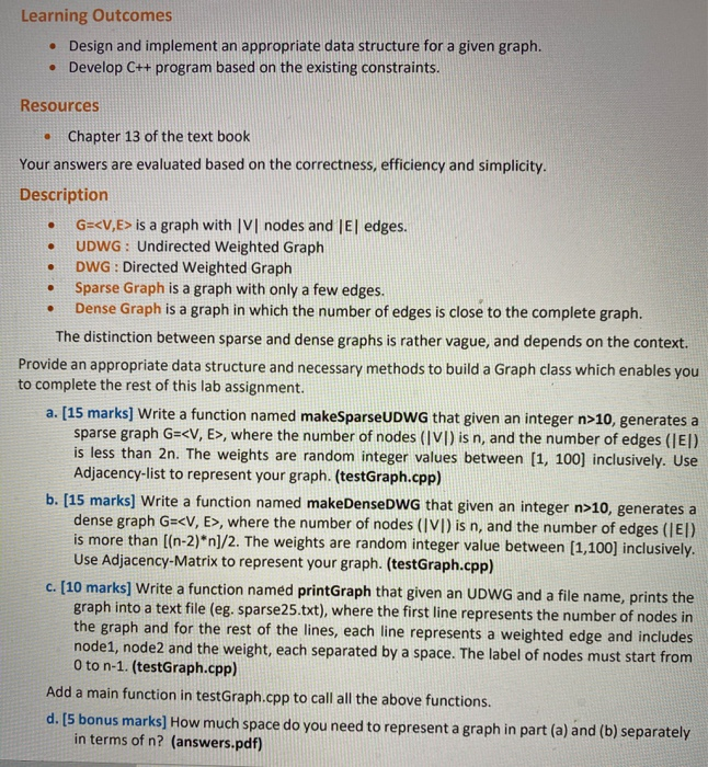 Solved Learning Outcomes • Design and implement an | Chegg.com
