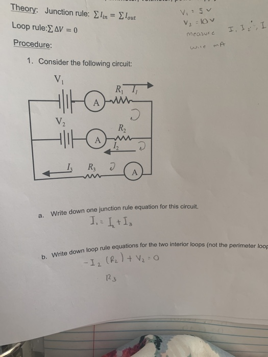 Solved Theory: Junction rule: lin = lout Visu V₂ = 10v Loop | Chegg.com