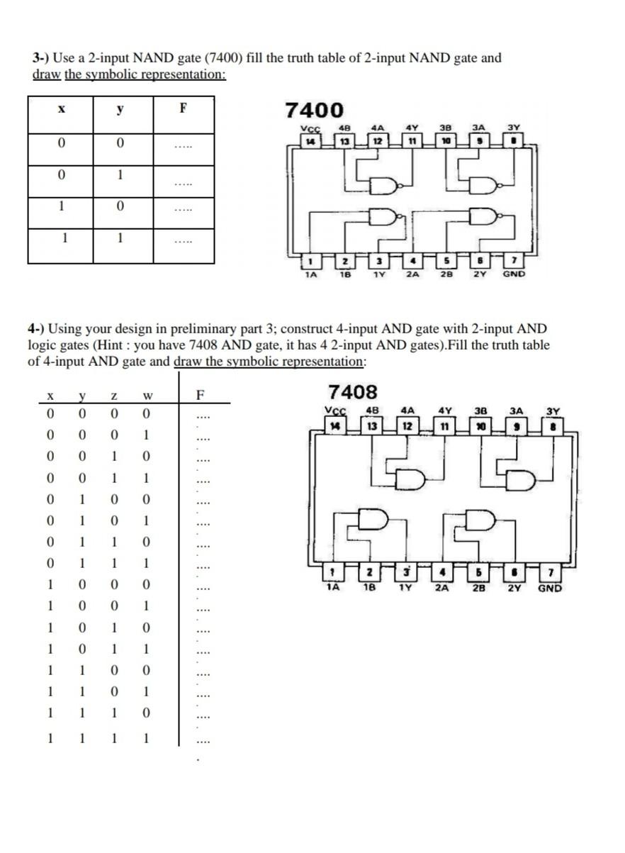 Solved 3-) Use a 2-input NAND gate (7400) fill the truth | Chegg.com