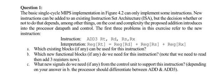 Solved Question 1: The basic single-cycle MIPS | Chegg.com