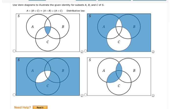 Solved Use Venn diagrams to illustrate the given identity | Chegg.com
