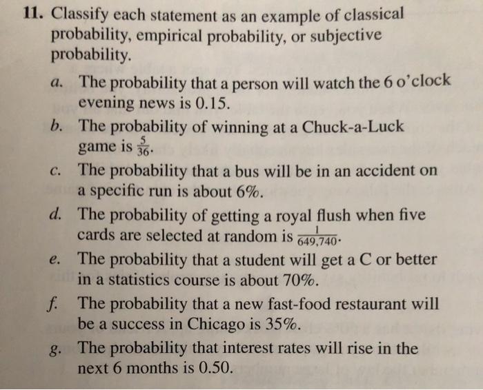 Solved 11. Classify each statement as an example of | Chegg.com