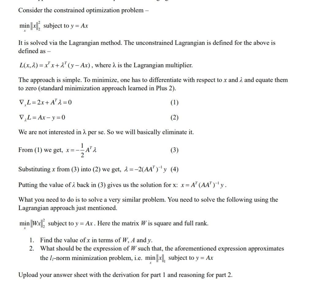 Solved Consider the constrained optimization problem - | Chegg.com