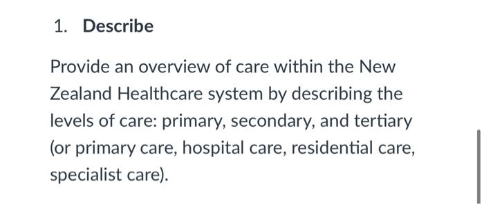 Solved 1. Describe Provide an overview of care within the | Chegg.com