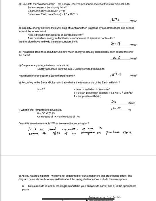 Solved a) Calculate the solar constant" - the energy | Chegg.com