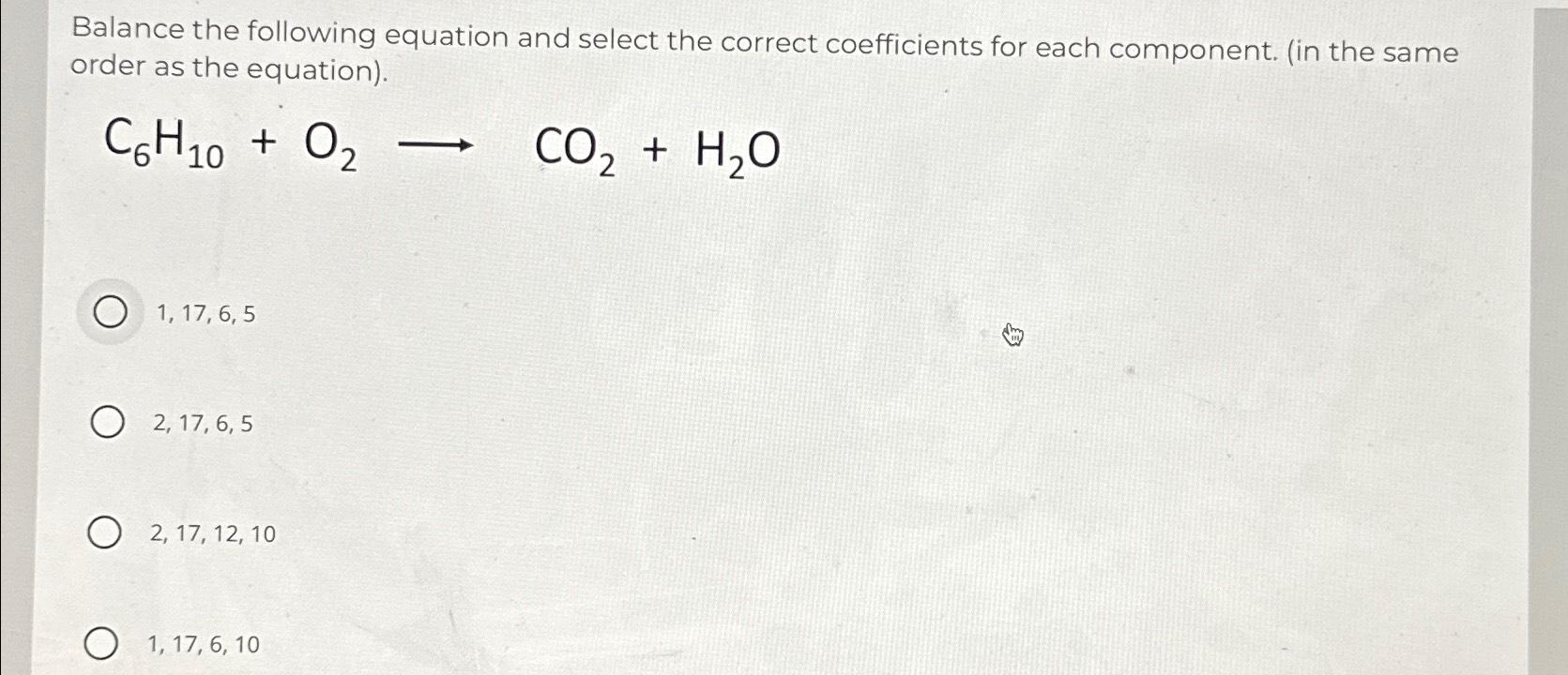 Solved Balance the following equation and select the correct | Chegg.com