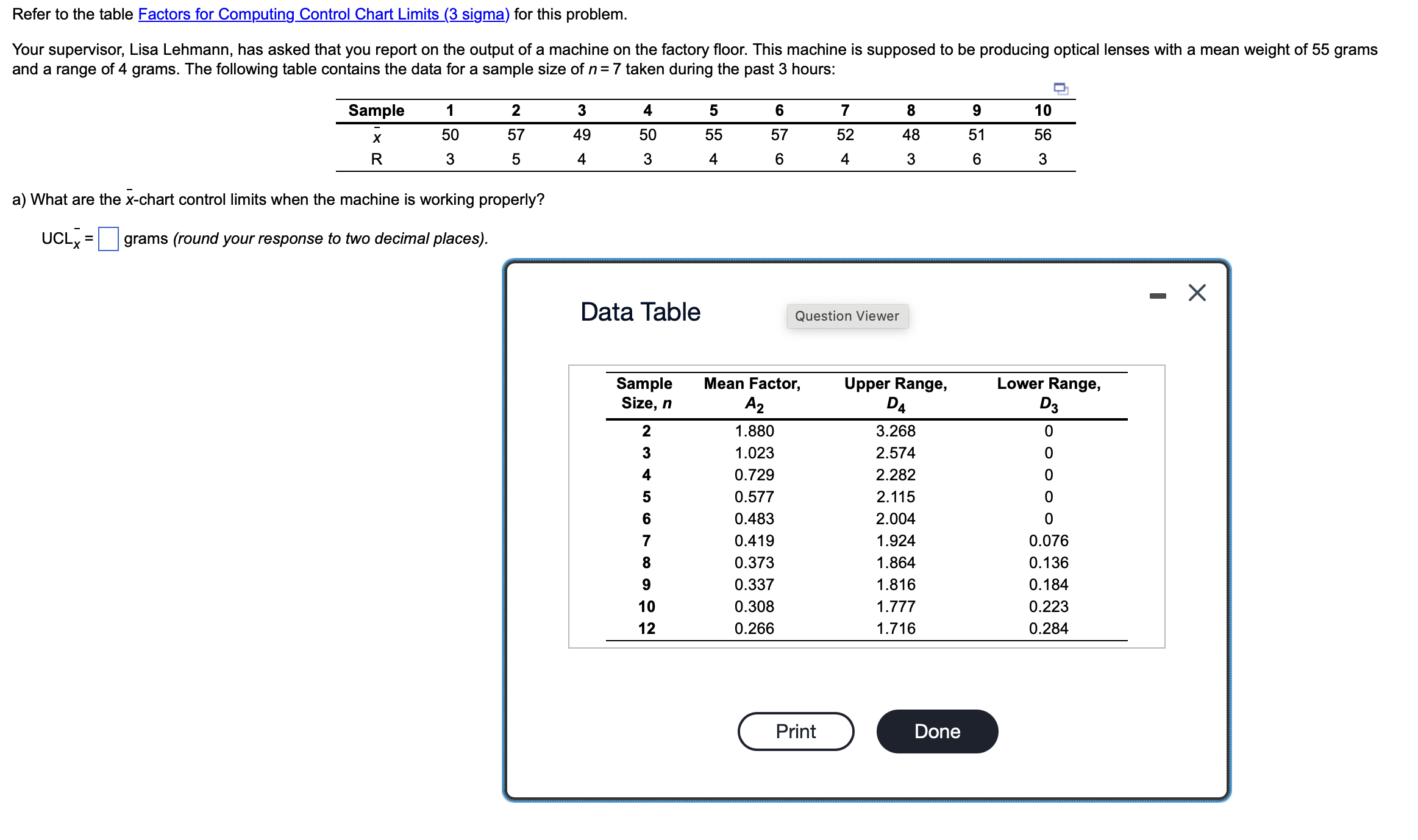 Solved Refer to the table Factors for Computing Control | Chegg.com
