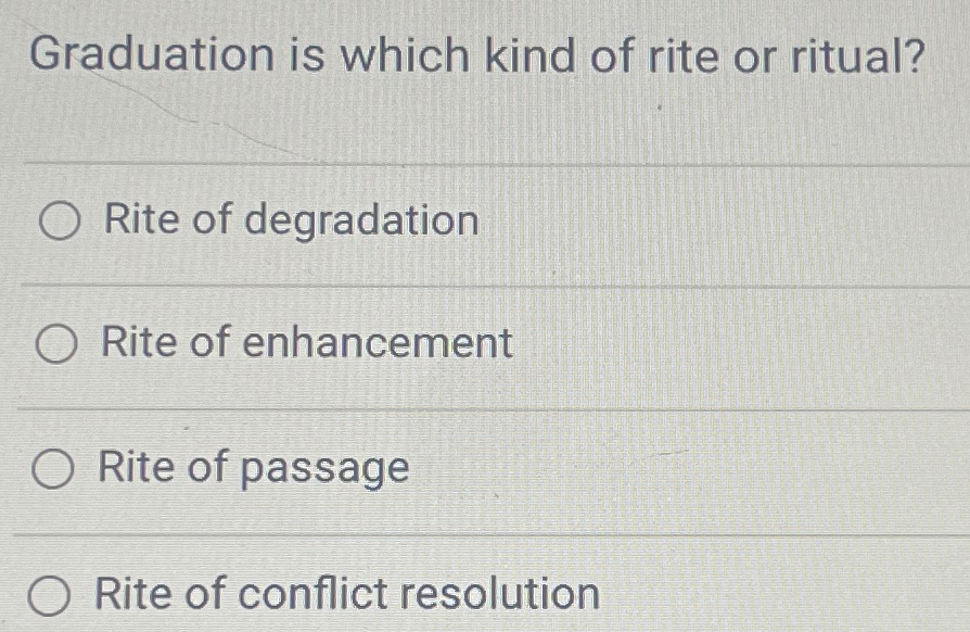 Solved Graduation is which kind of rite or ritual?Rite of | Chegg.com