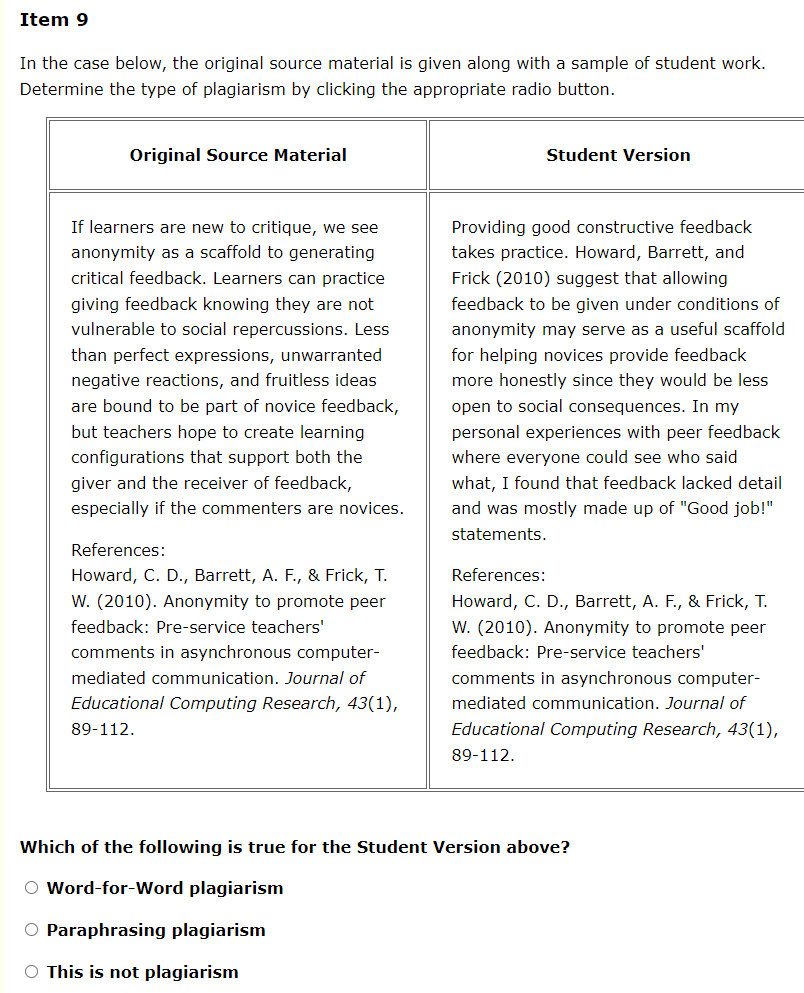 Solved Item 9In the case below, the original source material | Chegg.com