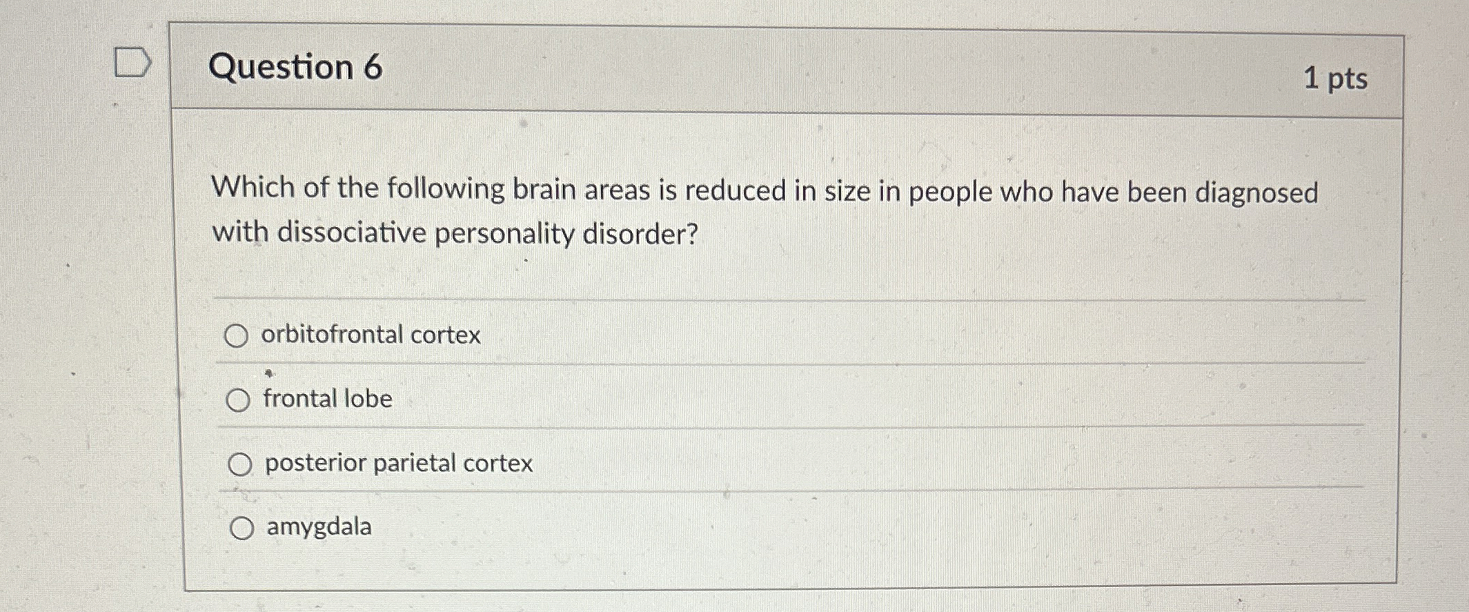 Solved Question 61 ﻿ptsWhich of the following brain areas is | Chegg.com