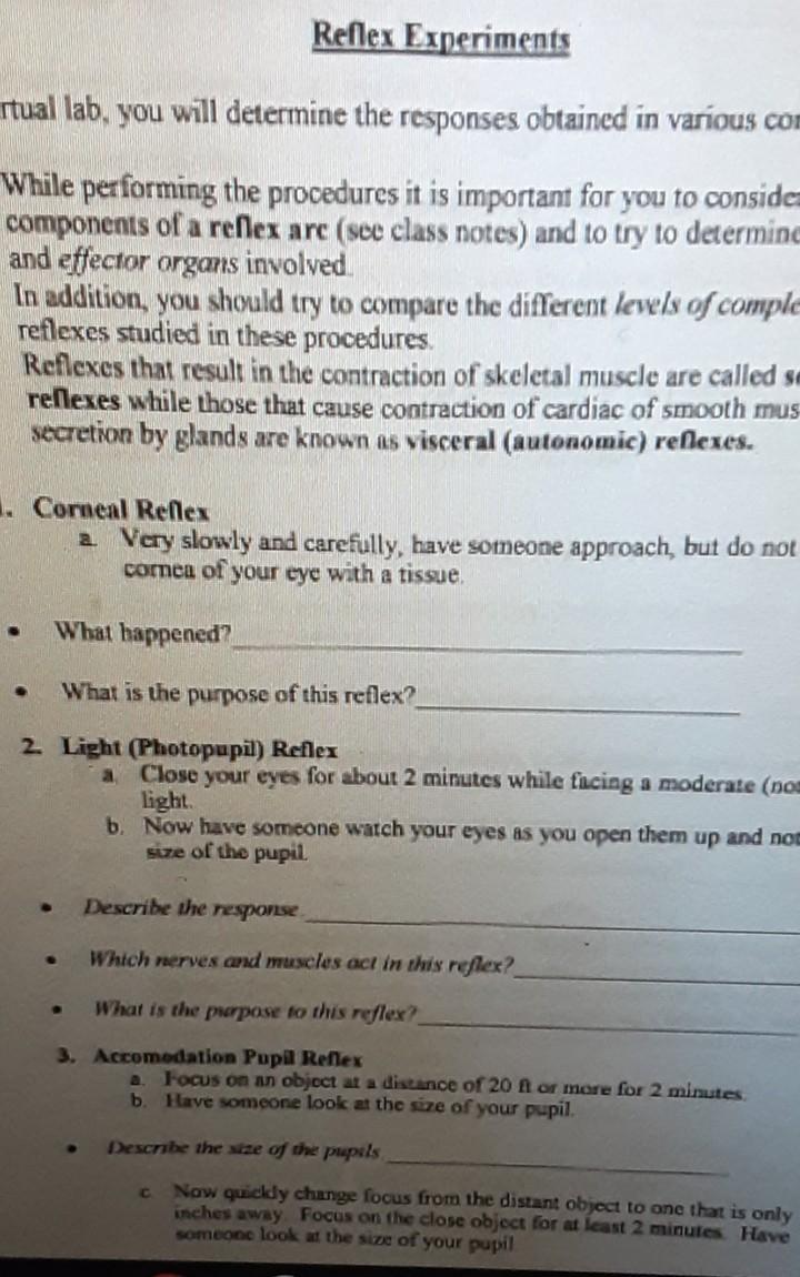 Solved Reflex Experiments Betermine the responses. obtained | Chegg.com