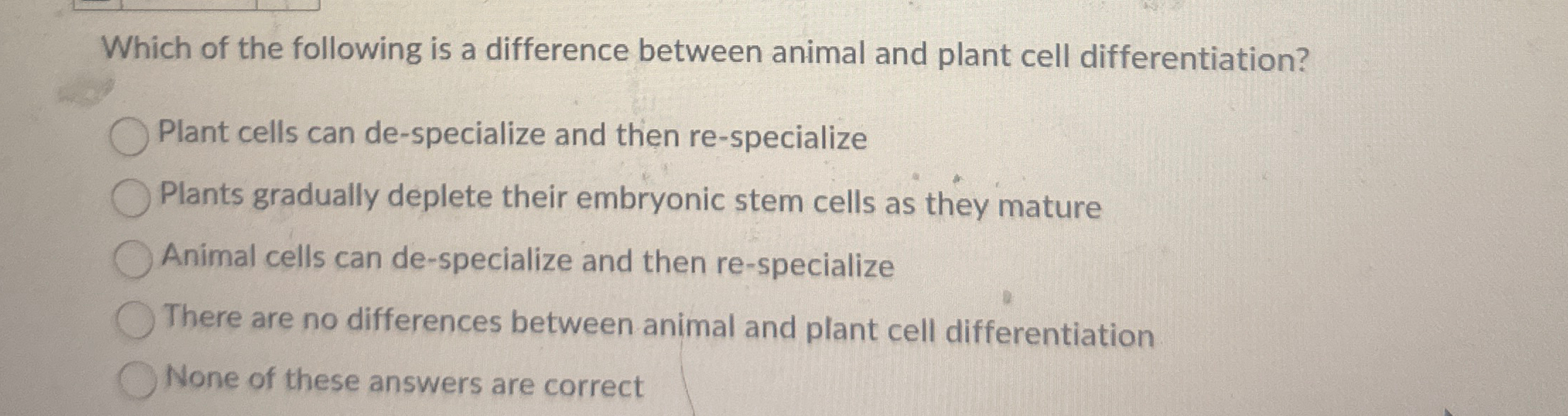 Solved Which of the following is a difference between animal | Chegg.com