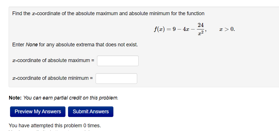 Solved Find the x-coordinate of the absolute maximum and | Chegg.com