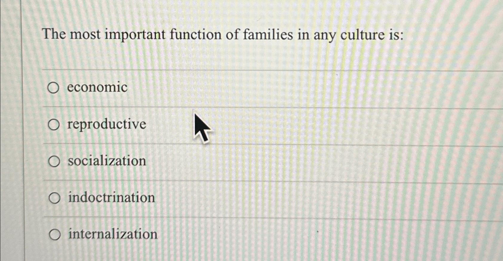 Solved The most important function of families in any | Chegg.com