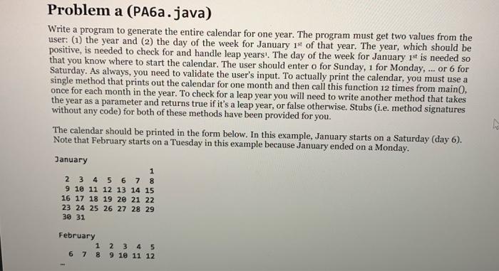 Solved Problem a (PA6a.java) Write a program to generate the | Chegg.com