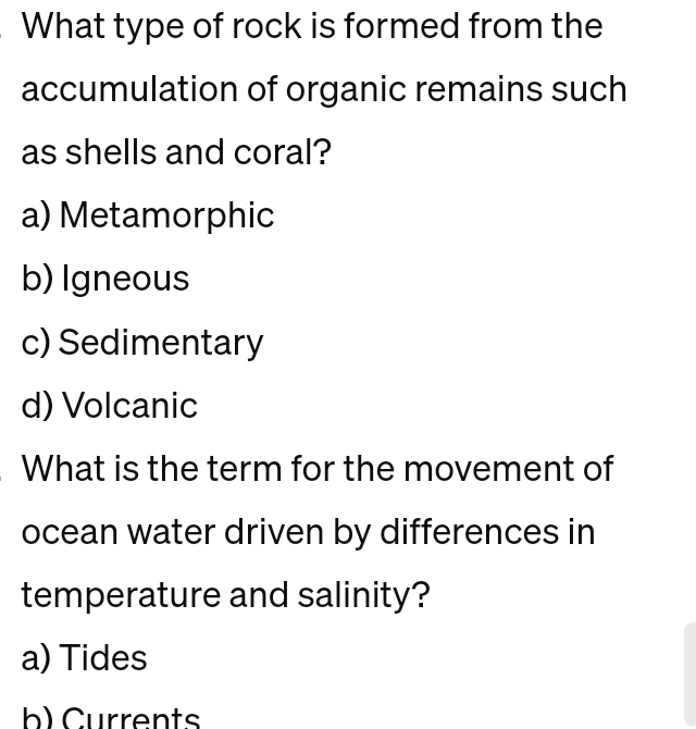 Solved Earth Science: What type of rock is formed from the | Chegg.com