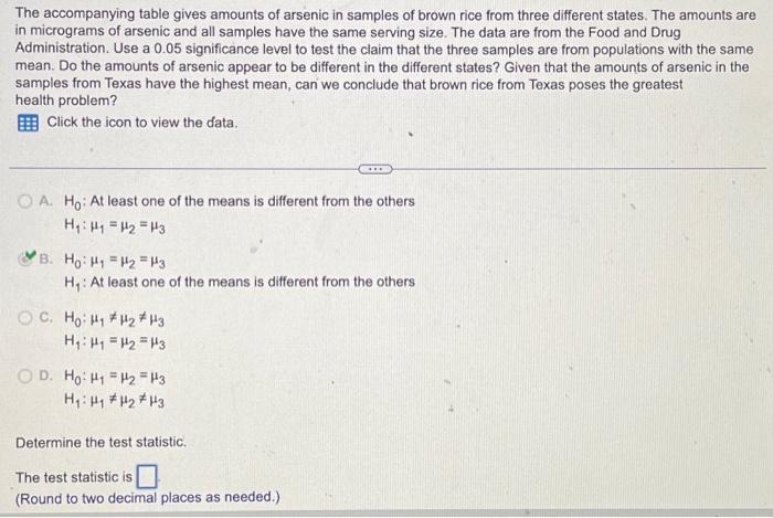 Solved The accompanying table gives amounts of arsenic in | Chegg.com