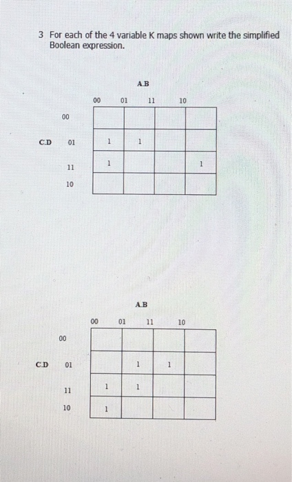 Solved 2 For each of the 3 variable Karnaugh maps shown | Chegg.com