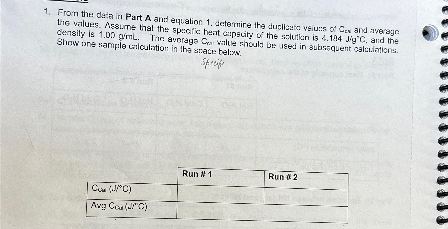 From the data in Part A and equation 1, ﻿determine | Chegg.com