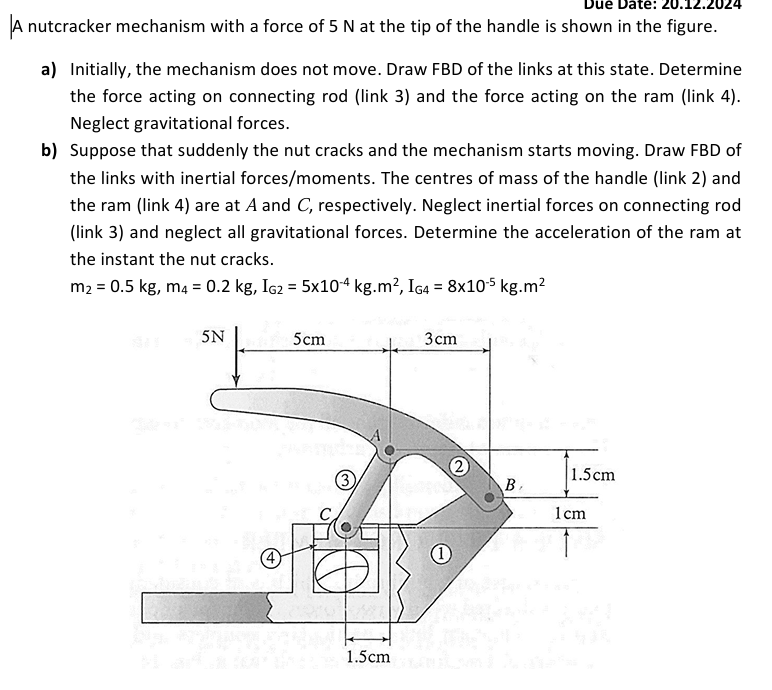 Solved A nutcracker mechanism with a force of 5 N at ﻿the | Chegg.com