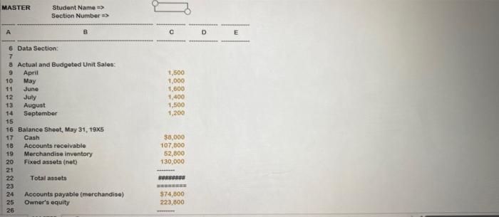 Solved MASTER Student Name => Section Number => A B 6 Data | Chegg.com