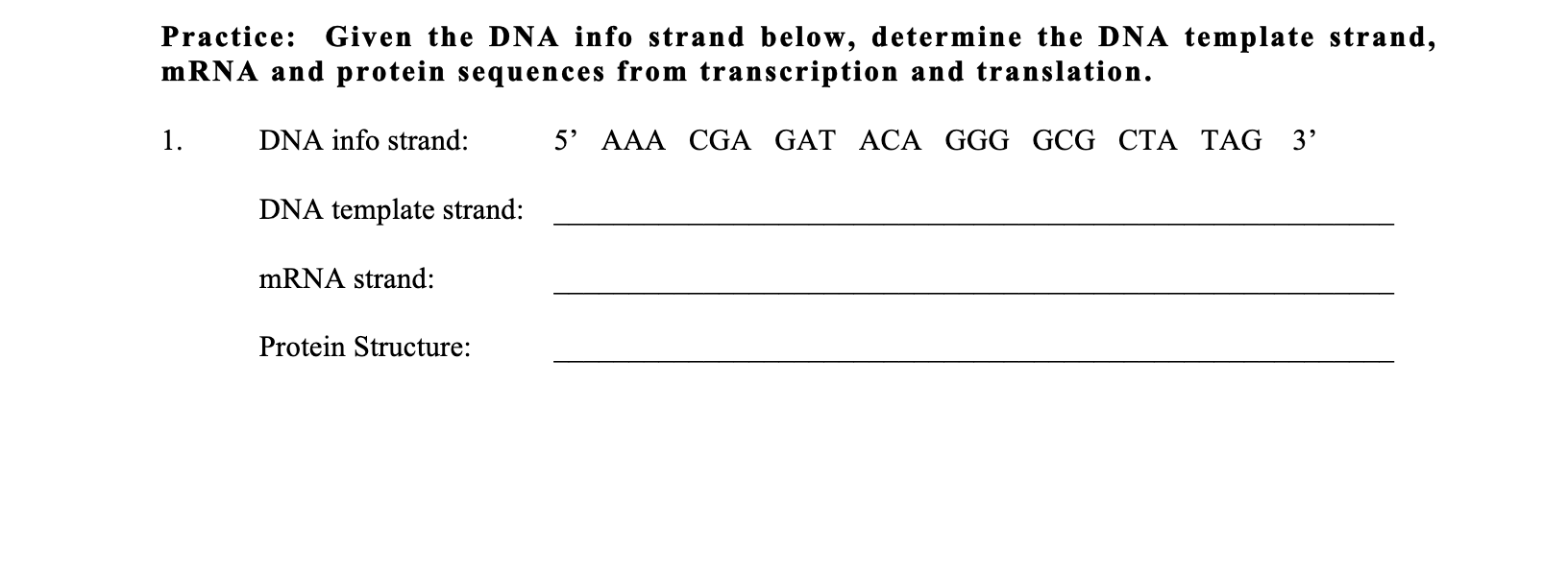 Solved Practice: Given the DNA info strand below, determine | Chegg.com