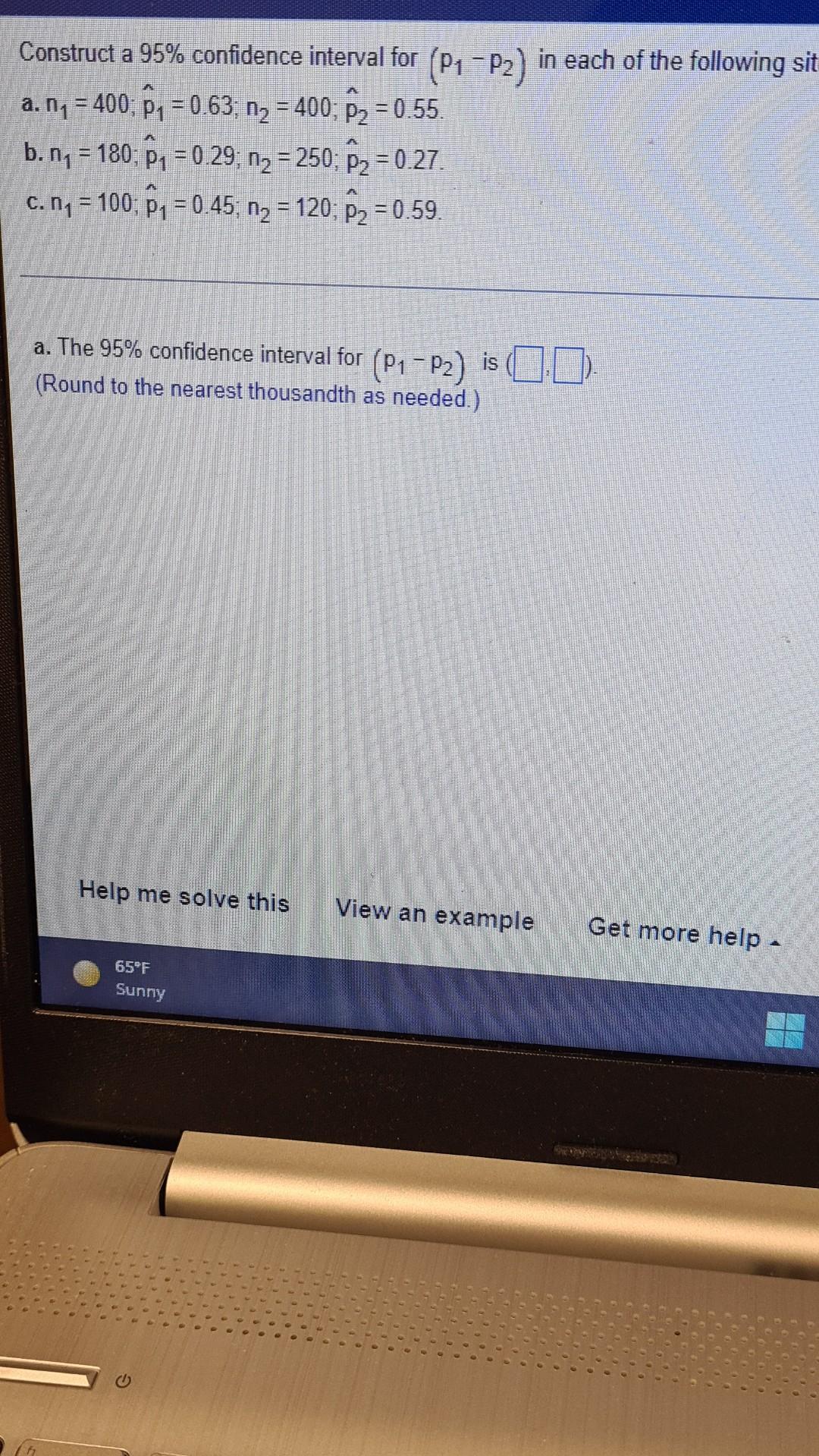 Solved Construct a 95% confidence interval for (P1 – P2) in | Chegg.com