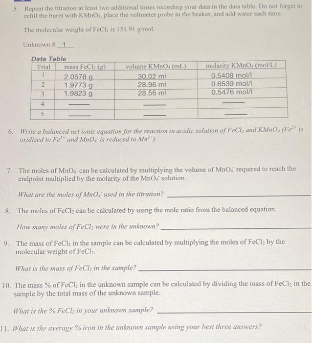 5. Repeat the titration at least two additional times | Chegg.com