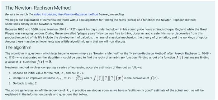 Solved a The Newton-Raphson Method Be sure to watch the | Chegg.com