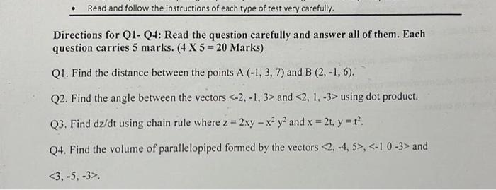 Solved Directions for Q1−Q4 : Read the question carefully | Chegg.com