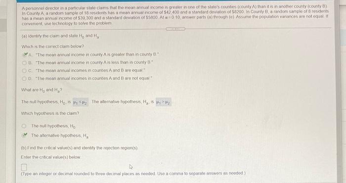 Solved A personnel director in a particular stale claims | Chegg.com