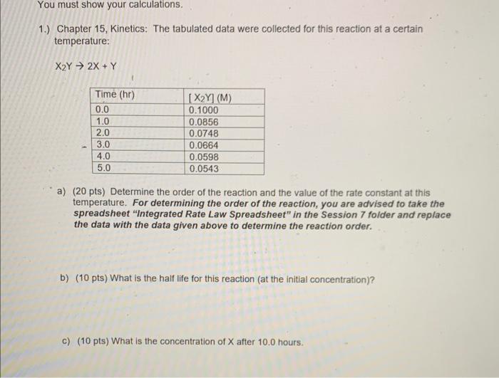 Solved 1.) Chapter 15 , Kinetics: The tabulated data were | Chegg.com