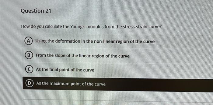 Solved Question 21 How do you calculate the Young's modulus | Chegg.com